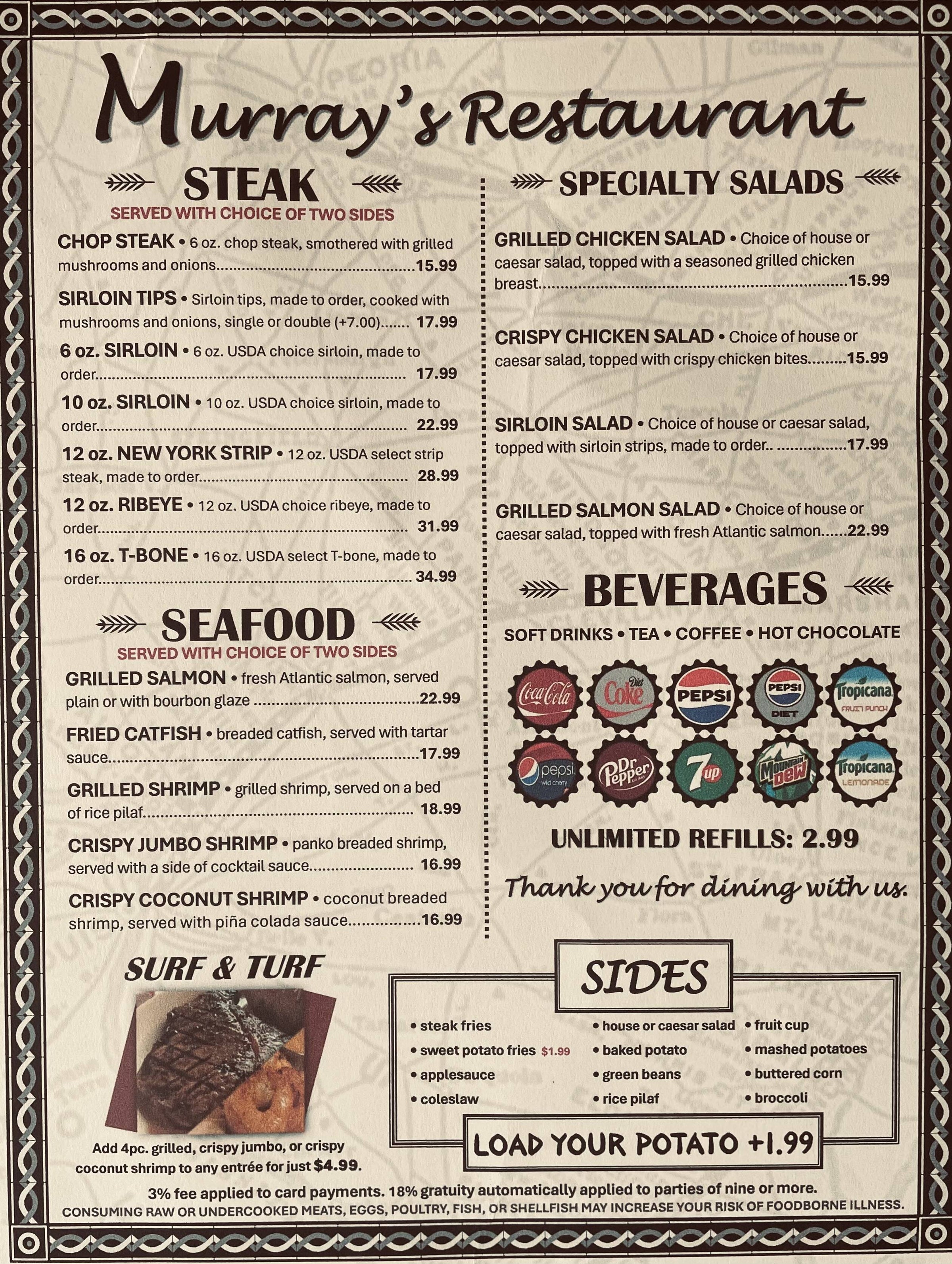 Menu | Murray's Steakhouse